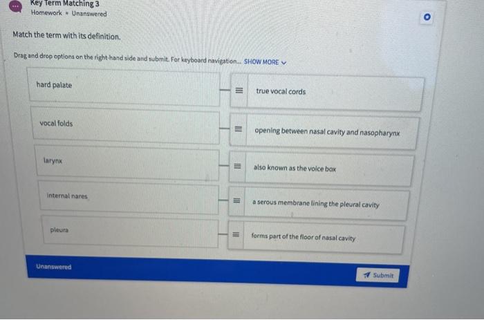 Solved Key Term Matching 3 Homework - Unanswered Match the | Chegg.com