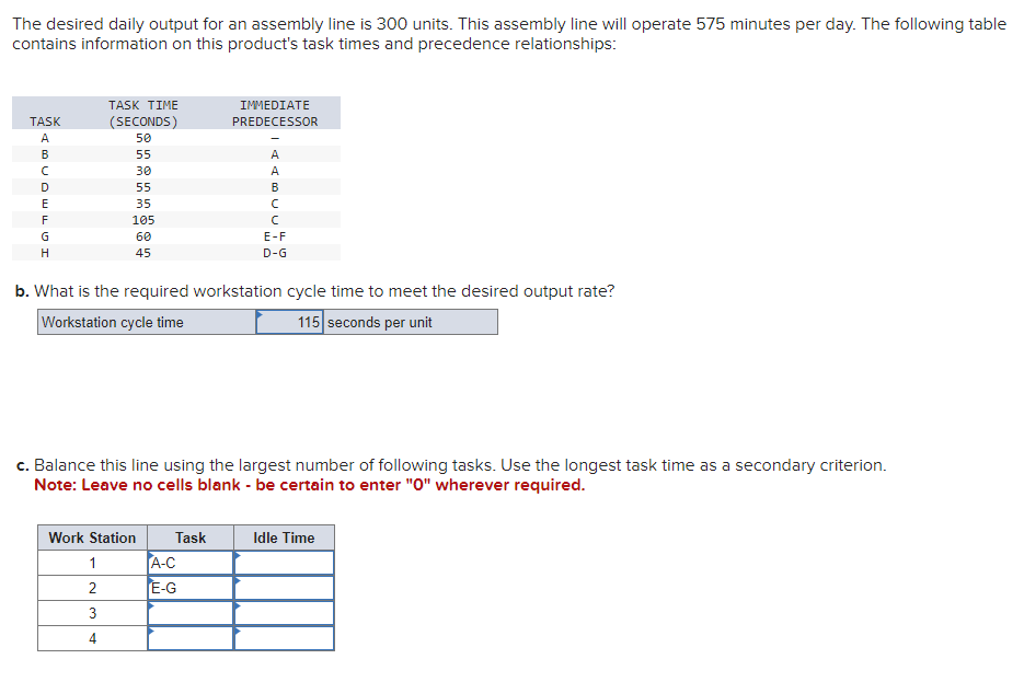 Solved The desired daily output for an assembly line is 300 | Chegg.com