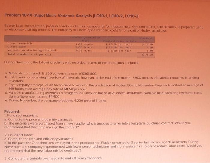 Solved Problem 10 14 Algo Basic Variance Analysis Lo10 1 3118