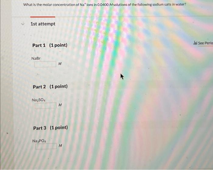 Solved What is the molar concentration of Nations in 0.0400 | Chegg.com