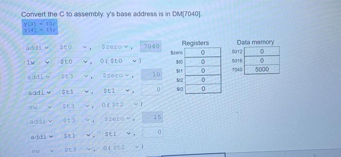 Solved Convert the C to assembly. y's base address is in | Chegg.com