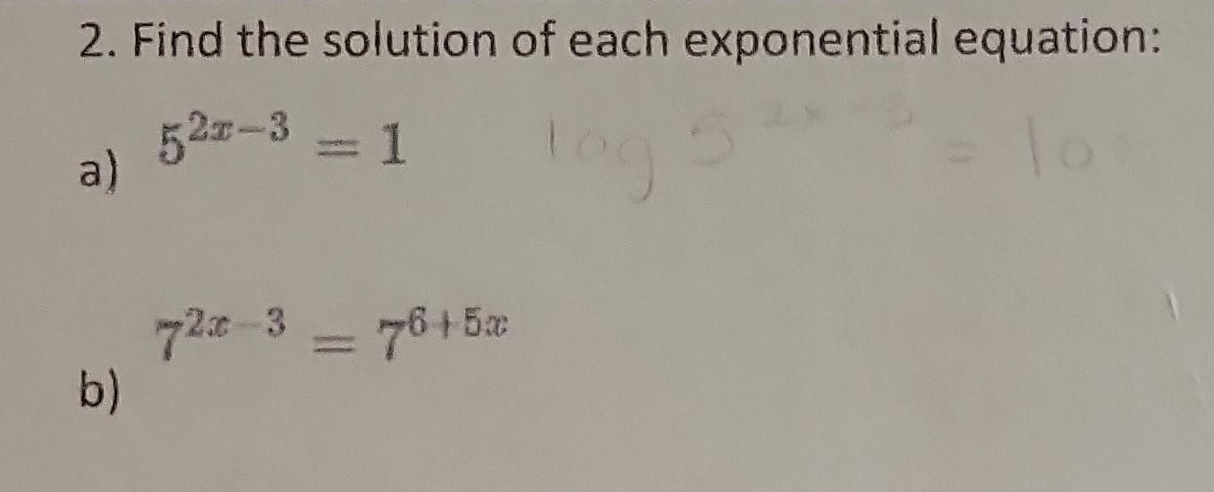 Solved 2. Find the solution of each exponential equation: a) | Chegg.com