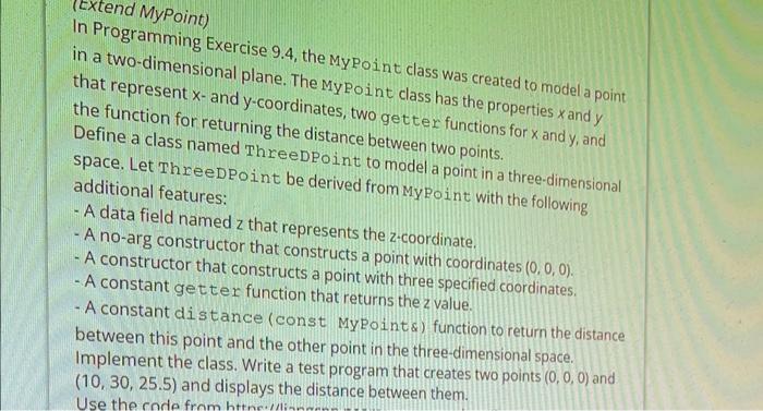 Solved In Programming Exercise 9.4, the Mypo int class was | Chegg.com