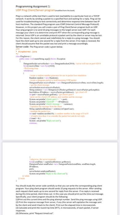 Programming Assignment 1: UDP Ping Client/Server | Chegg.com