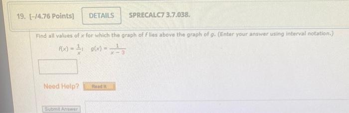 Solved Find all values of x for which the g raph of f lies | Chegg.com
