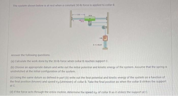 Solved The system shown below is at rest when a constant | Chegg.com