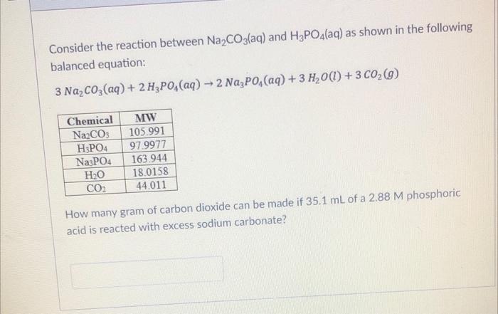 Solved Consider the reaction between Na2CO3(aq) and | Chegg.com