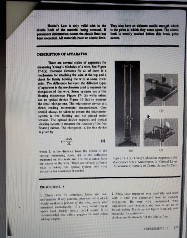 EXPERIMENT 17 ELASTICITY: YOUNG'S MODULUS | Chegg.com