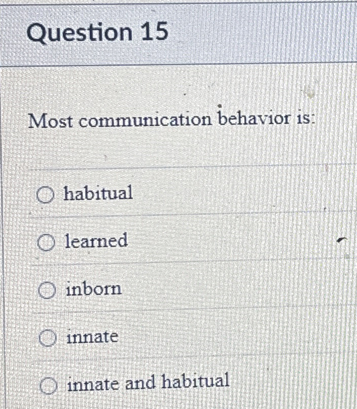 Solved Question 15Most communication behavior | Chegg.com