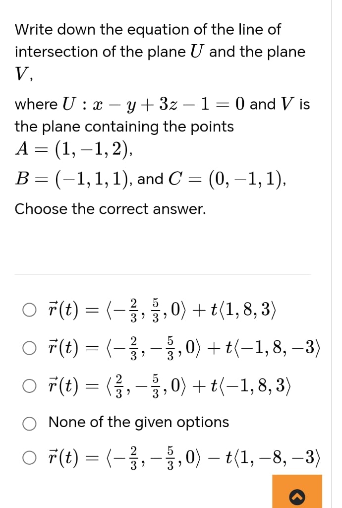 Solved Write down the equation of the line of intersection | Chegg.com