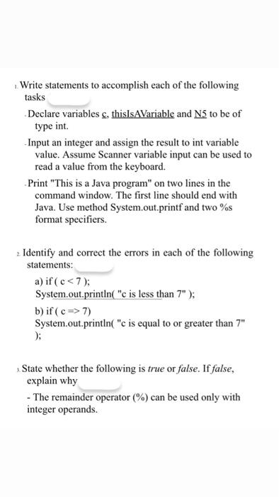 Solved Write statements to accomplish each of the following | Chegg.com