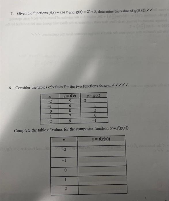 Solved 5. Given the functions f(x)=cosx and g(x)=2x+5, | Chegg.com
