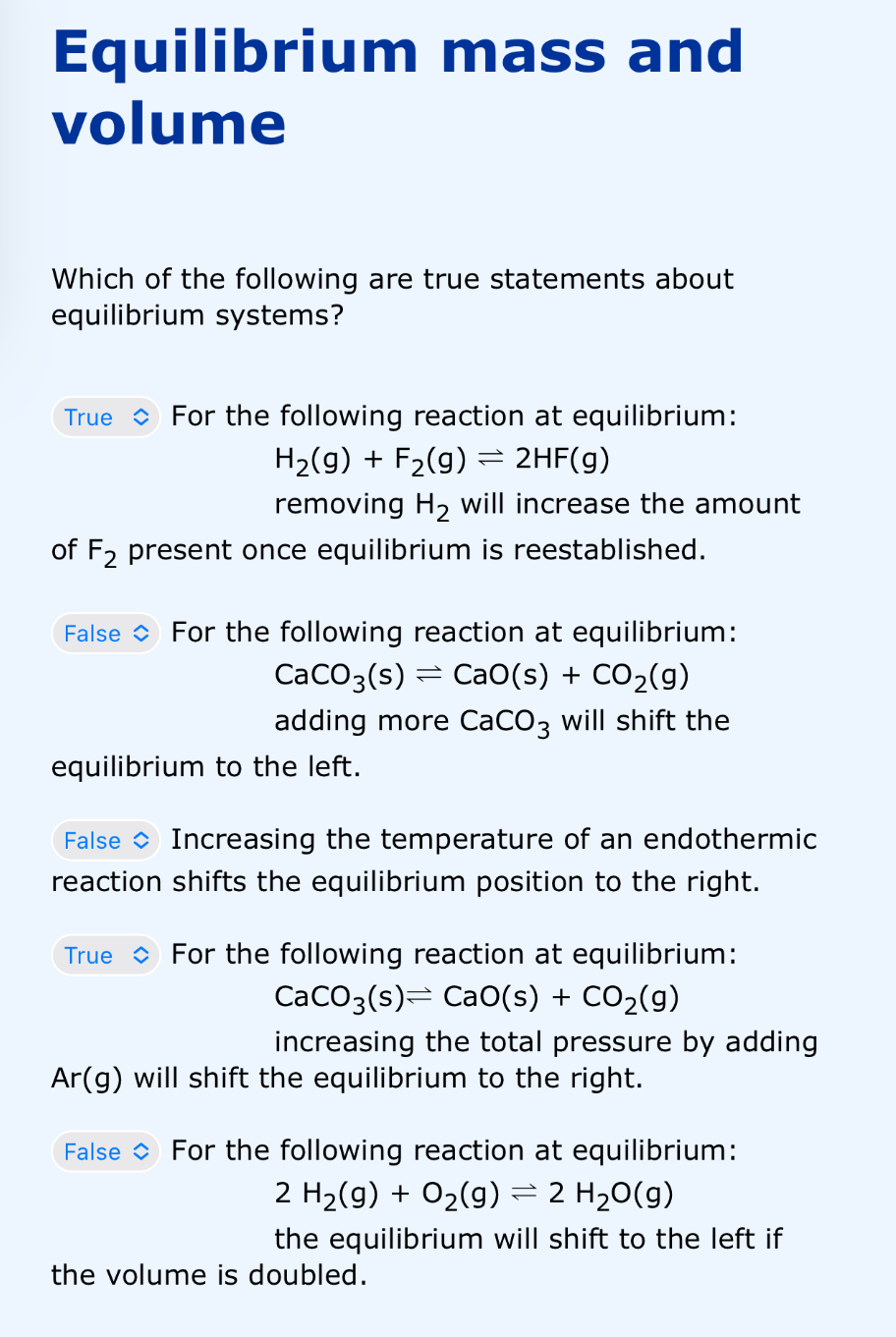 Solved Equilibrium mass and volumeWhich of the following are | Chegg.com