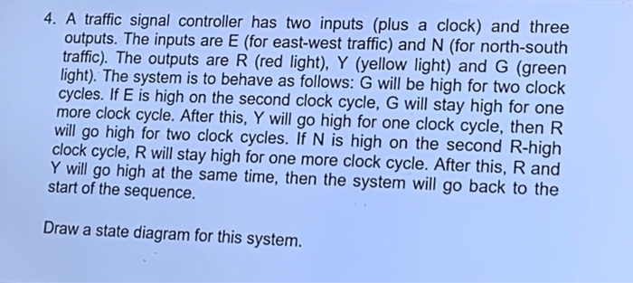 Solved 4. A traffic signal controller has two inputs (plus a | Chegg.com