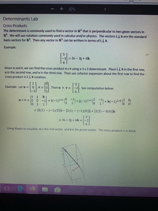 Solved + 80% Determinants Lab Cross-Products The determinant | Chegg.com