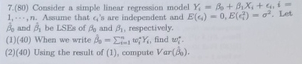 Solved 7.(80) ﻿Consider a simple linear regression model | Chegg.com