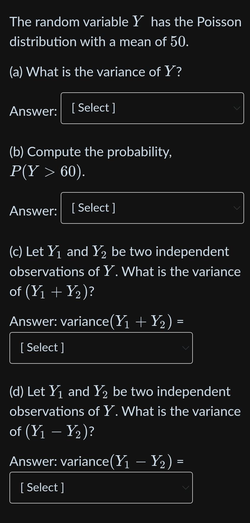Solved The random variable Y has the Poisson distribution | Chegg.com