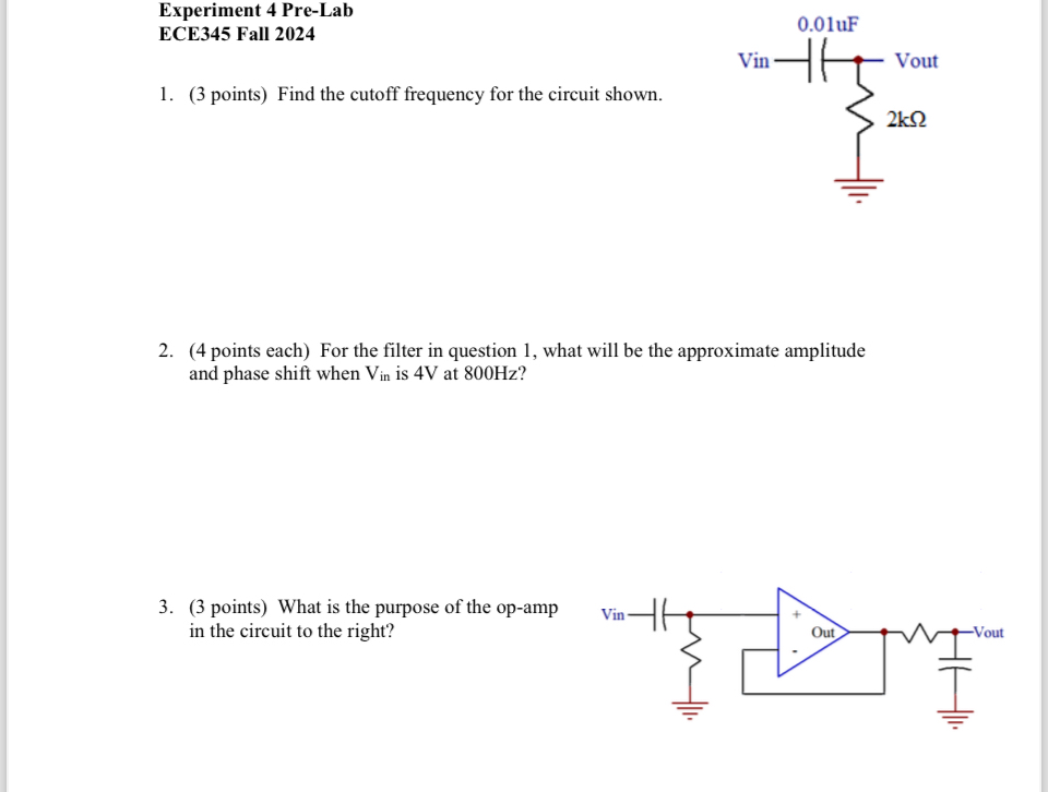 Solved Experiment 4 ﻿Pre-LabECE345 ﻿Fall 2024(3 ﻿points) | Chegg.com
