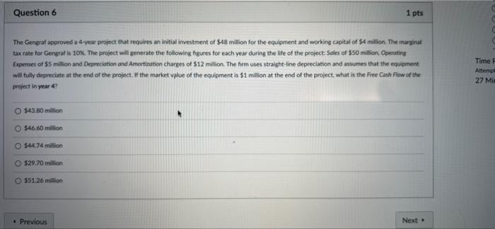 Solved Question 6 1 pts The Gengraf approved a 4-year | Chegg.com