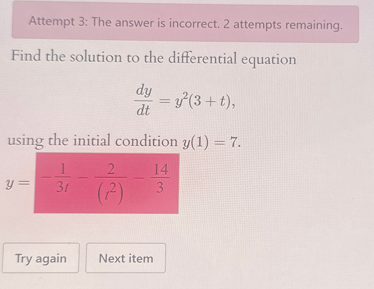 Solved Attempt 3: The answer is incorrect. 2 ﻿attempts | Chegg.com