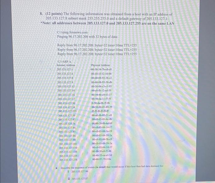 Solved 8. (12 points) The following information was obtained | Chegg.com