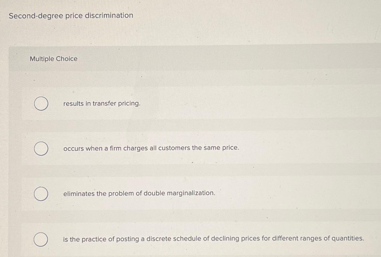 Solved Second-degree price discriminationMultiple | Chegg.com