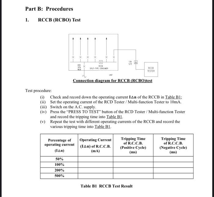 Part B: Procedures 1. RCCB (RCBO) Test х X х SVO 59 | Chegg.com