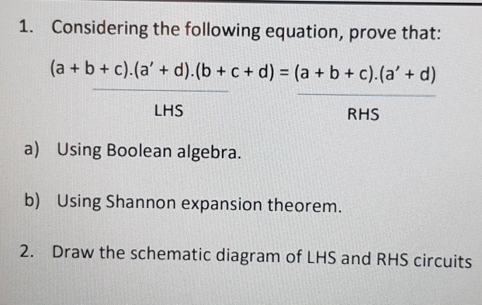 Solved 1. Considering the following equation, prove that: (a | Chegg.com