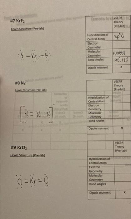 Solved #7 KrF₂ Lewis Structure (Pre-lab) :F-Kr-F: #8 N₂ | Chegg.com