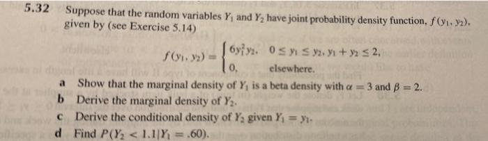 Solved 32 Suppose that the random variables Y1 and Y2 have | Chegg.com