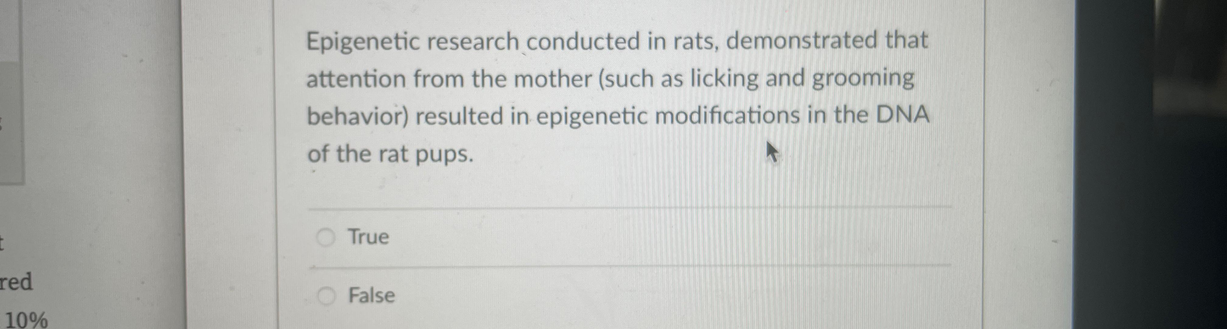 Solved Epigenetic research conducted in rats, demonstrated | Chegg.com