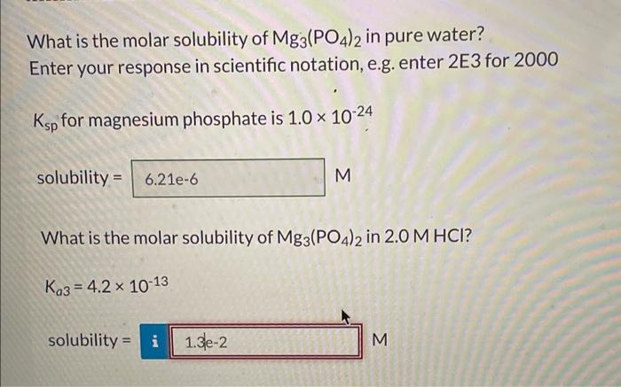 Solved What is the molar solubility of Mg3(PO4)2 in pure | Chegg.com