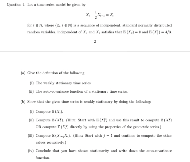Solved Question 4. ﻿Let a time series model be given | Chegg.com
