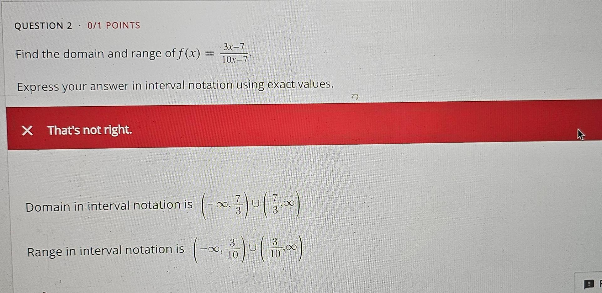 Solved QUESTION 2*01 ﻿POINTSFind the domain and range of | Chegg.com
