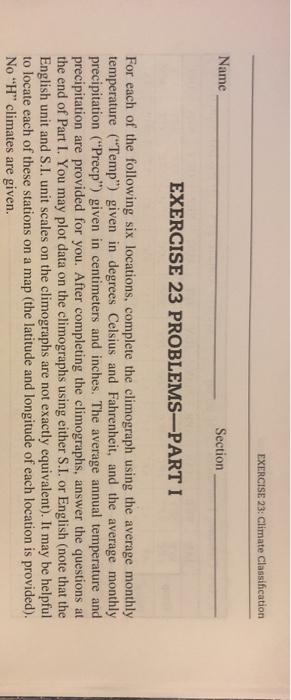 EXERCISE 23: Climate Classification Name Section | Chegg.com