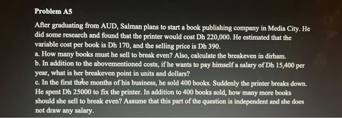 Solved Problem A5 After graduating from AUD, Salman plans to | Chegg.com