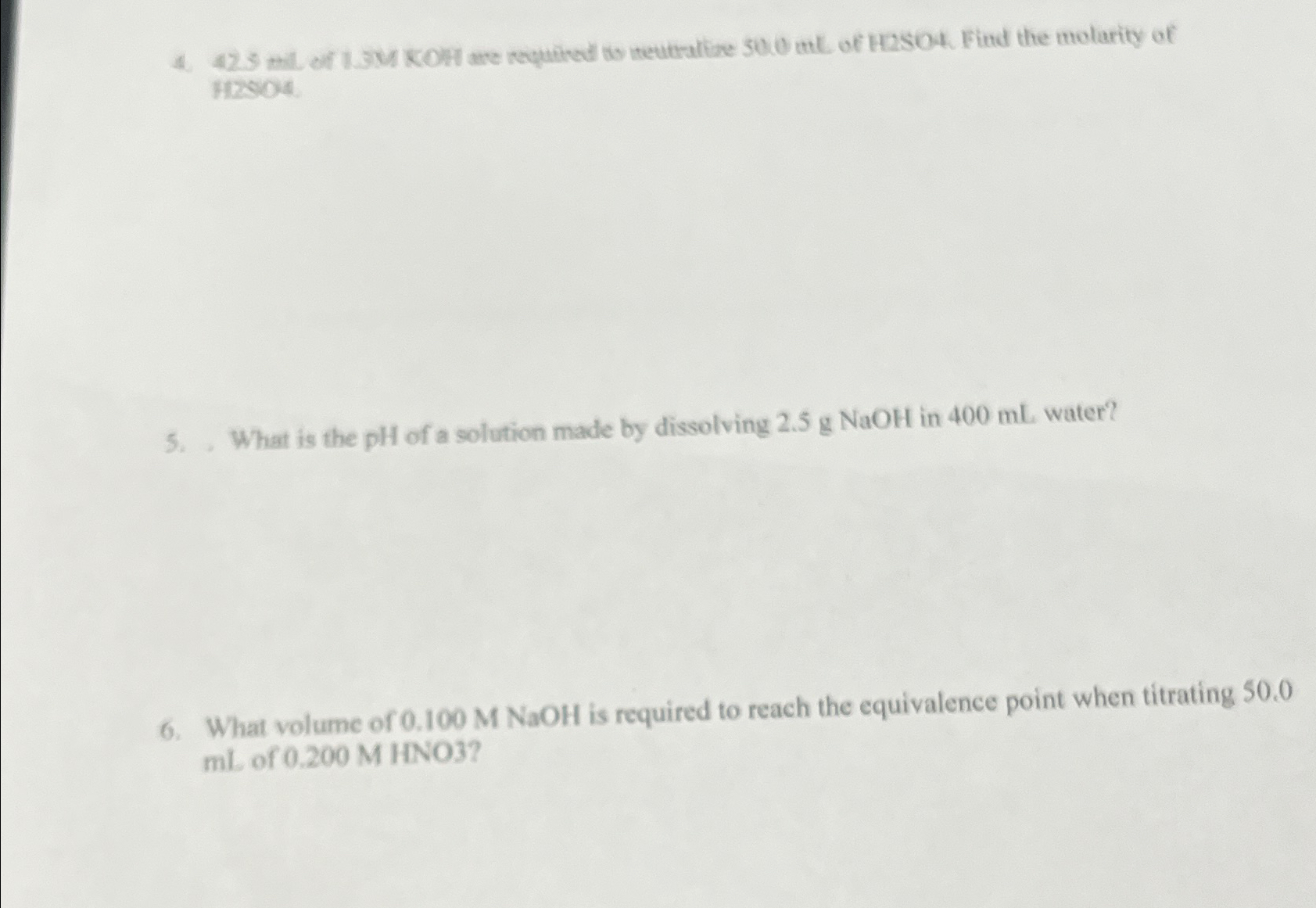Solved 42.3 ﻿mil of 1.3M ﻿KOH are requited ts theutralize | Chegg.com