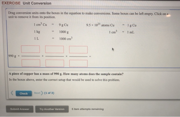 Solved EXERCISE Unit Conversion Drag conversion units onto | Chegg.com