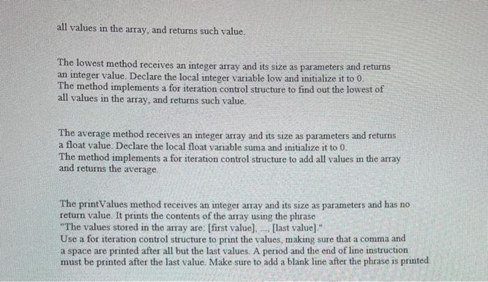 Solved Void Setvalues This Method Receives An 8194