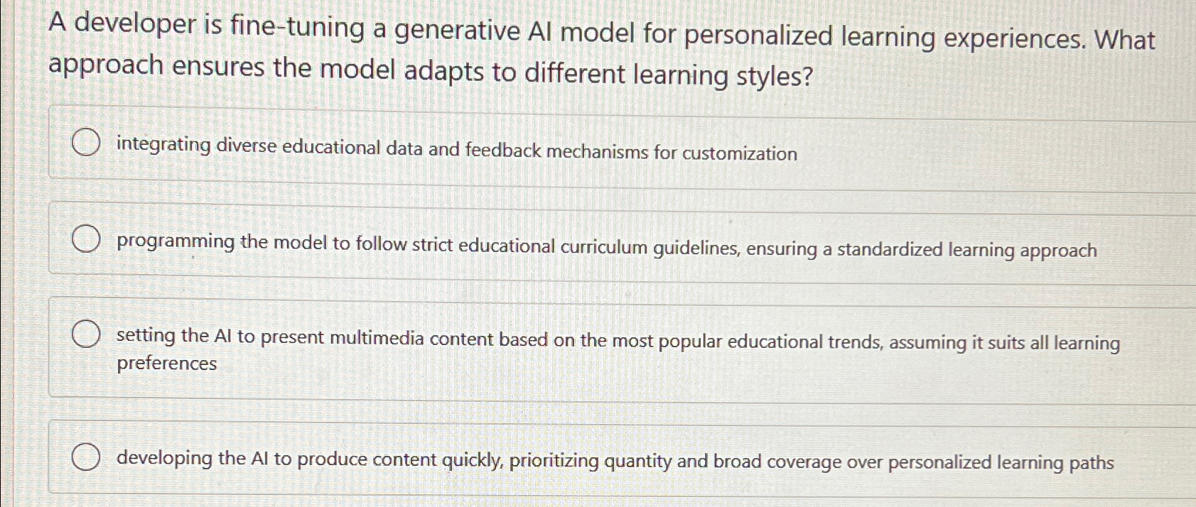 Solved A developer is fine-tuning a generative Al model for | Chegg.com