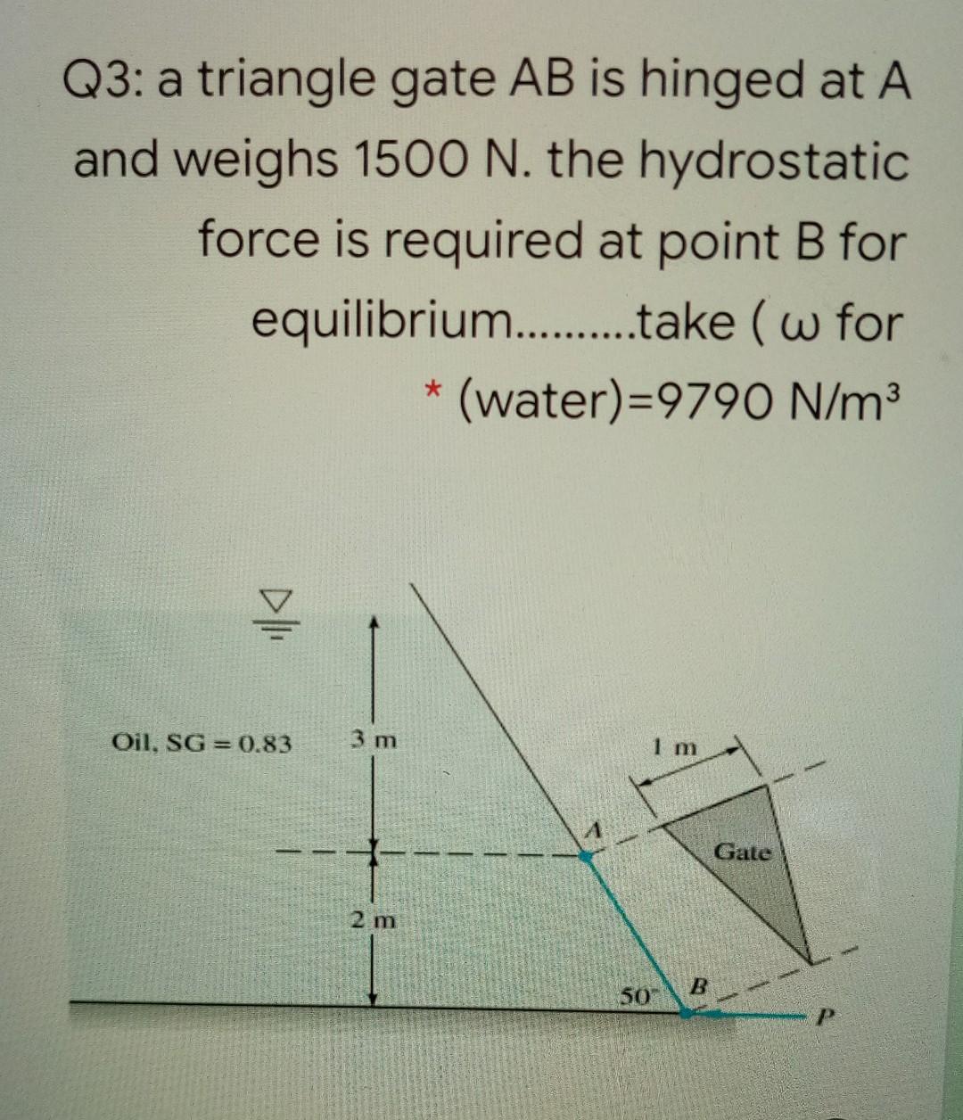 Solved Q3: a triangle gate AB is hinged at A and weighs 1500 | Chegg.com