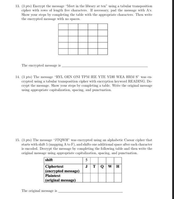 Solved 1. (12 pts) For each of the following, give an | Chegg.com