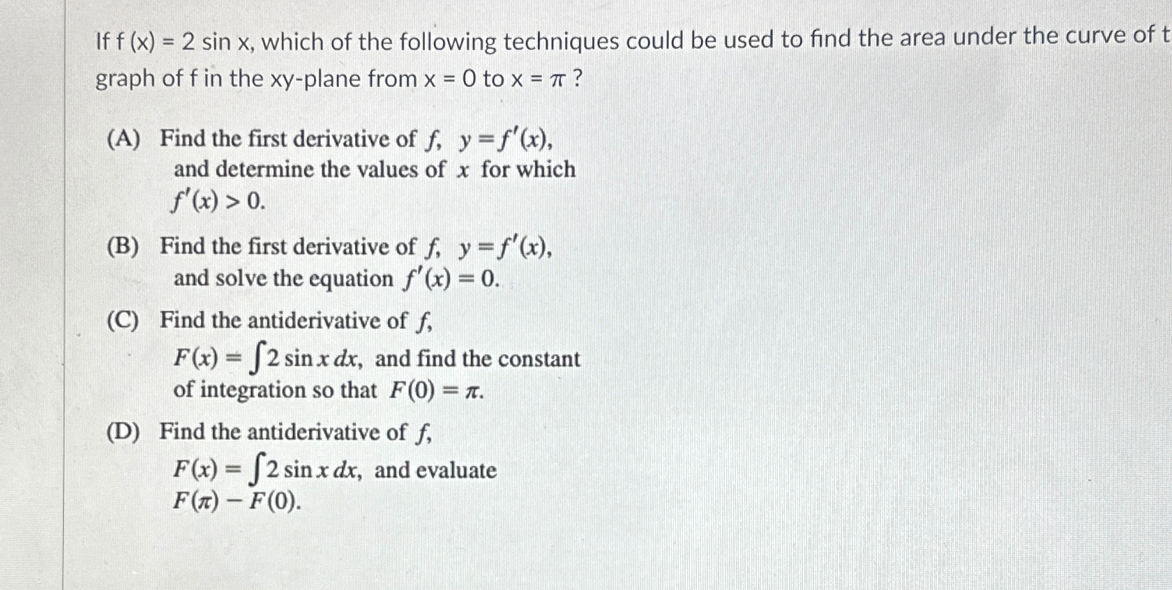 Solved If f(x)=2sinx, ﻿which of the following techniques | Chegg.com