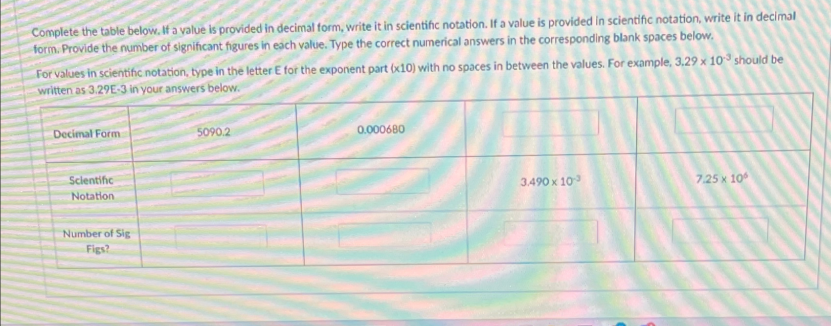 Complete the table below. If a value is provided in | Chegg.com