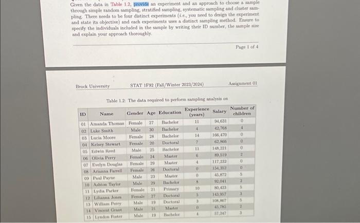 Solved Given The Data In Table 1 2 Provide An Experiment