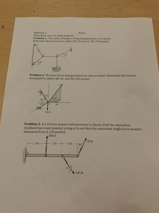 Solved: Midterm 1 Must Draw Two Free Body Diagram Problem ... | Chegg.com
