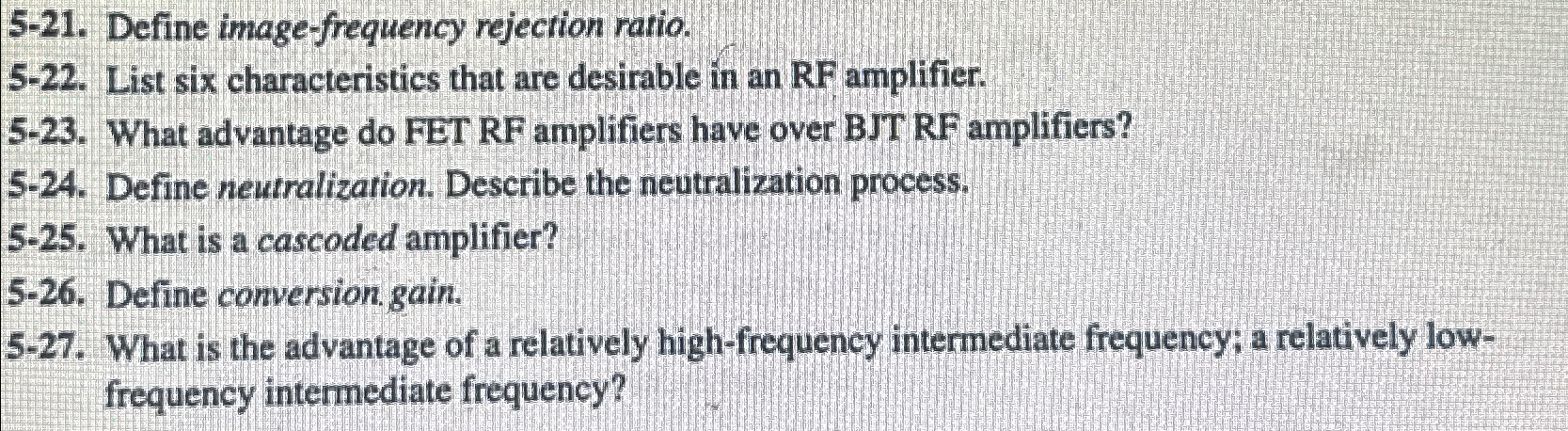 Solved 5-21. ﻿Define image-frequency rejection ratio.5-22. | Chegg.com