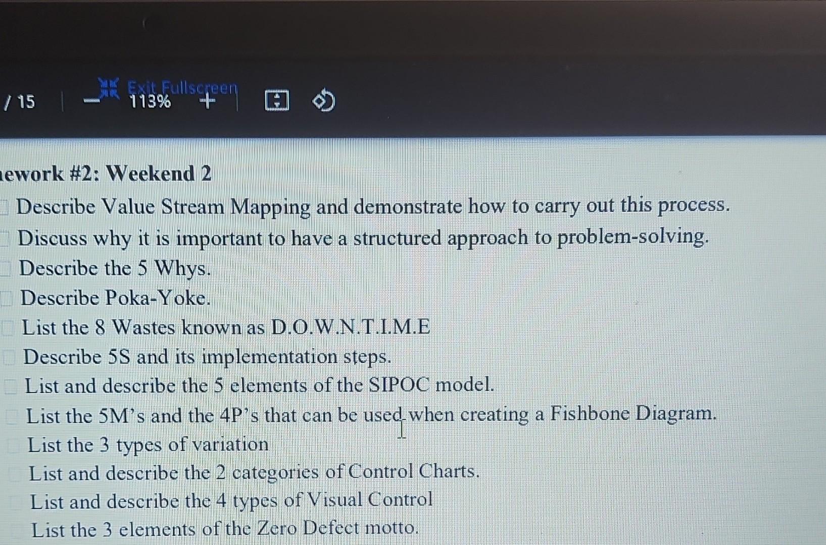 Solved ework \#2: Weekend 2 Describe Value Stream Mapping | Chegg.com