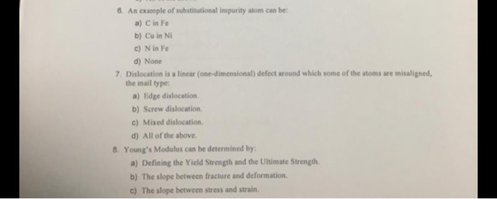 Solved 6. An example of substitutional impurity atom can be | Chegg.com