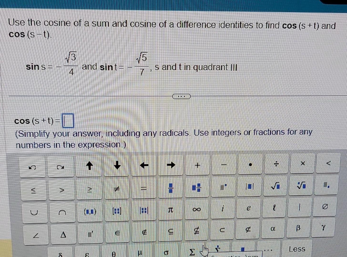 Solved Use the cosine of a sum and cosine of a difference | Chegg.com